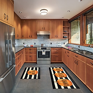 HOLVDENG Fall Pumpkin Kitchen Mat Set of 2 Non Slip Thick Kitchen Rugs and Mats for Floor Comfort Standing Mats for Kitchen, Sink, Office, Laundry, 17"x47"+17"x28"