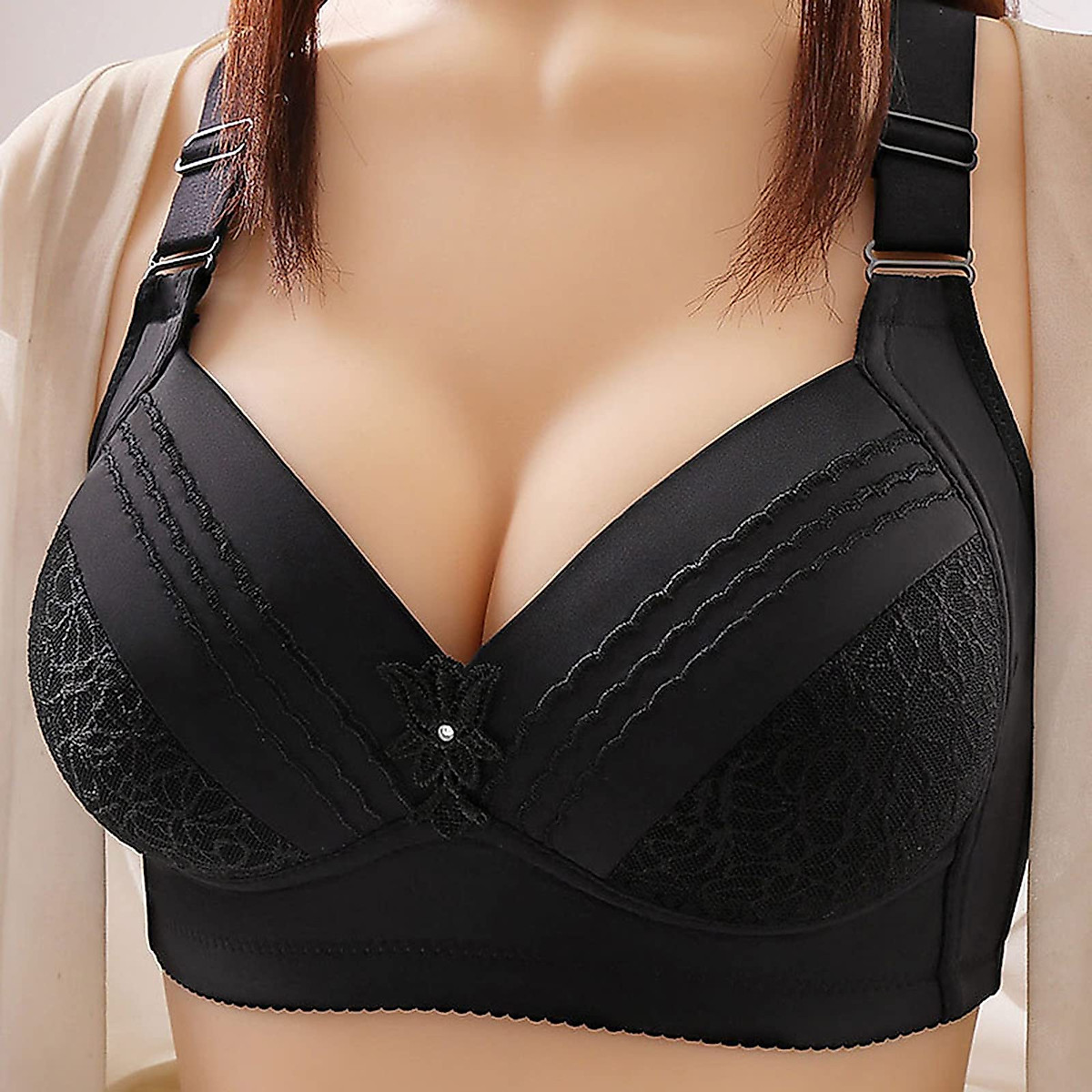 Lighting Deals Bras for Sagging Breasts Plus Size Back Fat Coverage No Underwire Everyday Bra Elderly Women Soft Wireless Push Up Bra Today 2023 Clearance