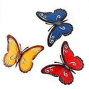 MDLUU 3 Pcs Butterfly Wall Art, 3D Butterfly Metal Wall Sculpture, Indoor Outdoor Hanging Decor for Home, Restaurant, Garden, Yard