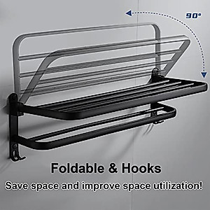 Towel Racks for Bathroom, Black Towel Bar for Bathroom with Double Shelf, Bathroom Towel Rack Wall Mounted 2 Tier, Bathroom Accessories, Space Aluminum, 24 Inch