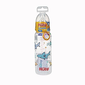 Nuby Printed Non-Drip Bottle, 1 Pack of 1 Bottle, 8 Ounce, Colors May Vary