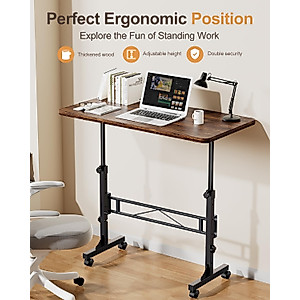 Small Standing Desk Adjustable Height, Mobile Stand Up Desk with Wheels, 32 Inch Portable Rolling Desk Small Computer Desk, Portable Laptop Desk Standing Table Rustic