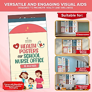 Decorably 15 Health Posters for School Nurse Office Decorations, 11x17in Matte-Laminated Educational Health Office Decor