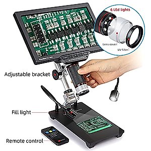 Soldering Microscope, 10.1-inch LCD Digital Microscope Coin Microscope, Compatible with Windows/OS/TV, Supports 1080P Video Record, HDMI Digital Microscope for Adults with Station, 32GB TF Card
