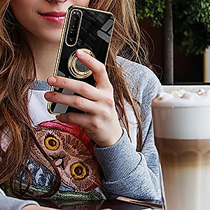 Coqibel Phone Case for Sony Xperia 1 III 5G [ 360° Ring Kickstand Fit Magnetic Car Mount ], Slim Soft TPU Case [ Electroplating Technology ] Cover with Fit Protection - Black