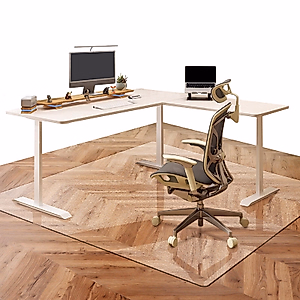 Office Chair Mat for Hardwood Floor: 63"x 51" Extra Large Chair Mats for Hard Wood and Tile Floor, Clear Floor Mat for Rolling Chair and Computer Desk, Heavy Duty Plastic Floor Protector for L Desk