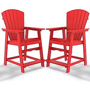 VSMKSJ Tall Adirondack Chair, HDPE Adirondack Chair with Footrest,Outdoor Patio Bar Stools for Lawn, Balcony, Backyard, Poolside (Red, 2pcs)