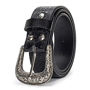 UTOWO Adjustable Vintage Western-Belts for Women Men Embossed PU Leather Buckles Cowboy-Cowgirl-Belt (for 28-38" Waist)