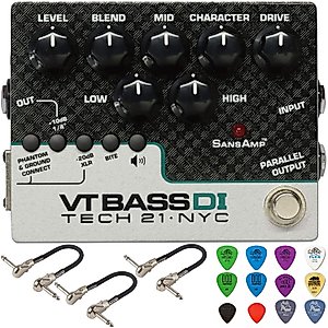 Tech 21 SansAmp Character Series VT Bass DI Bundle with 3 MXR Patch Cables and Dunlop Pick Pack