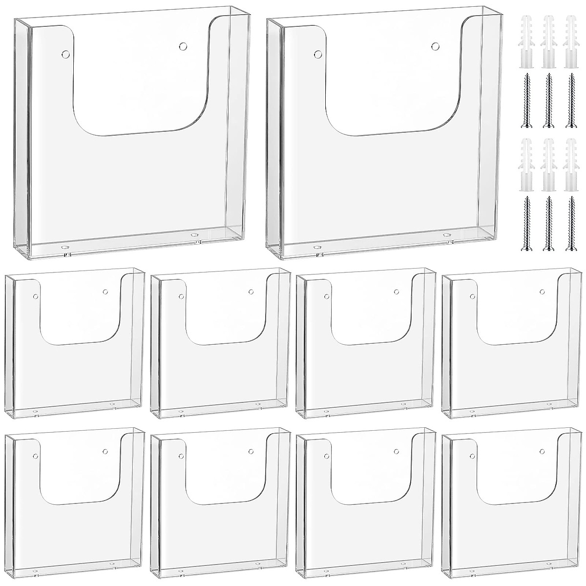 10 Pcs Brochure Holder 6.4 x 6.5 Inches Acrylic Flyer Holder Wall Mounted Magazine Holder Clear Document Holder Plastic Hanging Mail Holder for Wall Hanging Brochure Display for Office Class Supplies