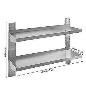 BILPIKOGoo Stainless Steel Shelf 12.6” x 47”, Commercial Shelves Wall Mounted Metal Shelving Stainless Steel Wall Shelf for Restaurant, Bar, Utility Room, Kitchen and Garage