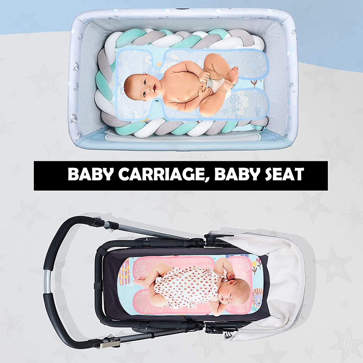 FAVOMOTO 2pcs Baby Stroller Liner Seat Pad Summer Cooling Mat Cushion for Stroller Car Seat High Chair Pushchair Infant Carriage Cushion Washable