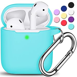 R-fun AirPods Case Cover, Soft Silicone Protective Cover with Keychain for Women Men Compatible with Apple AirPods 2nd 1st Generation Charging Case, Front LED Visible-Mint Green