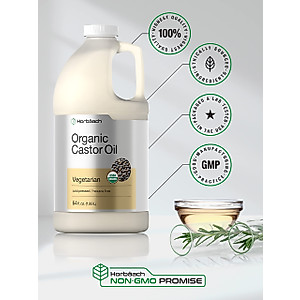 Horbäach Organic Castor Oil 64 fl oz | for Topical Use and Hair | Cold Pressed, Hexane Free | Vegetarian, Non-GMO