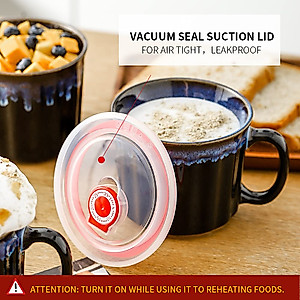 KOOV 20 Ounce Soup Mugs with Handles and Lids Microwave Safe, Ceramic Soup Bowls with Lids, Large Meal Mug Set of 4, Reactive Glaze (Nebula Blue)