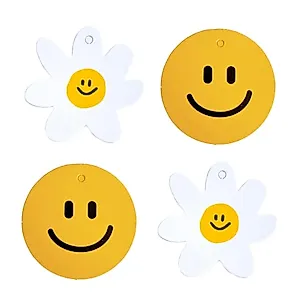Decorative Paper Gift Tags 50 pcs - Wedding Gift Tags, Baby Shower Tags, Kraft Hang Tags, Hanging Gift Labels, Baking Tags (Daisy+Smily Face)