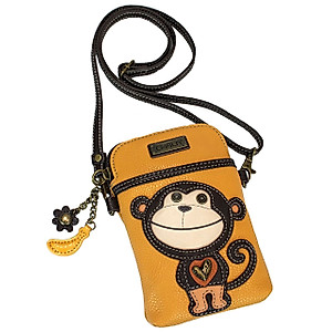 Chala Group Monkey Cellphone Crossbody Handbag - Convertible Strap, Yellow, 5" x 7.5" x 1"