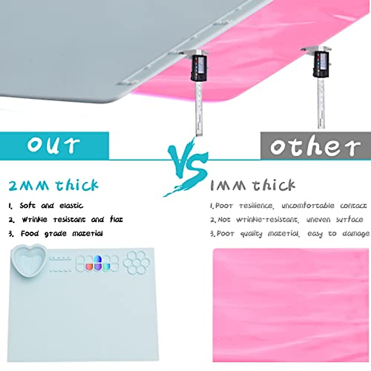 Silicone Craft Mat, 20×16 Inches Silicone Painting Mat with Water Cup and Paint Holder (Blue)