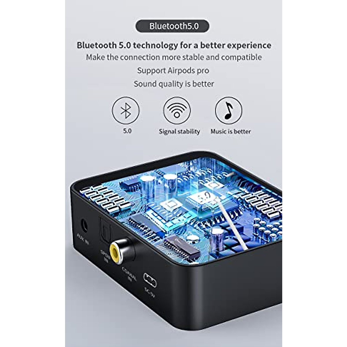 Bysimilai Bluetooth 5.0 Transmitter for TV/PC to Wireless Headphone, Digital Optical Bluetooth Audio Adapter aptX Low Latency, HD Sound (Optical, 3.5mm AUX, Coaxial, TF Card) -Type C Power Supply