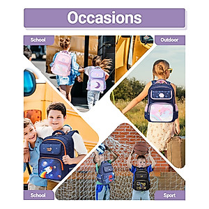 Tanou Kids Backpacks for Girls, 16'' Elementary School Backpack, Breathable Bookbags with Reflective Strip for Girl 6-12 Years, Mermaid