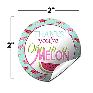 One in A Melon Thank You Sticker Labels, 40 2" Party Circle Stickers by AmandaCreation, Great for Party Favors, Envelope Seals & Goodie Bags