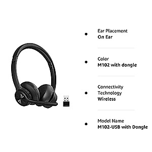 EKVANBEL Bluetooth Headset V5.2 with Adapter, Wireless Headphones with Noise Cancelling Microphone, On Ear Wireless Headset for Cell Phones Laptop Computer