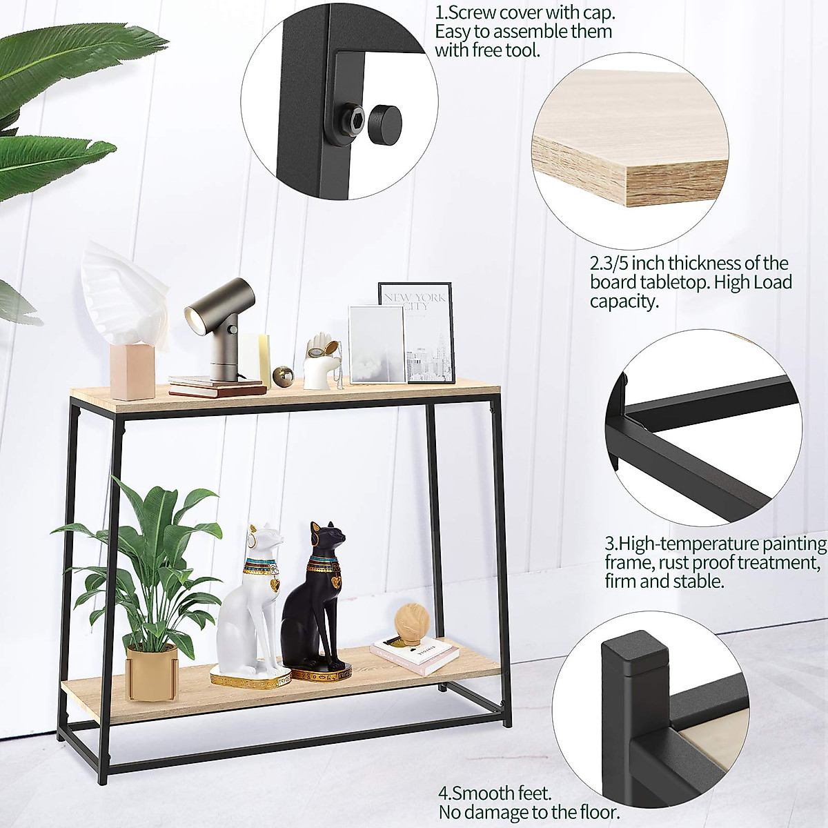 SpringSun Console Sofa Table, Entryway Table with 2-Tier Storage Shelves for Living Room, Bedroom, Balcony and Hallway