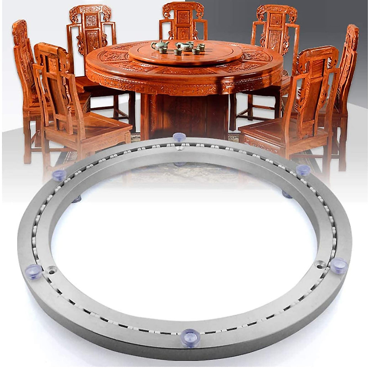 Ø 8in 10in 12in 14in 16in 20in 24ni 27in 32in Lazy Susan Silent Rotating Bearing Turntable With Threaded Rubber Pad 360 Degree Swivel Turntable Heavy Duty Aluminium Alloy Swivel Base