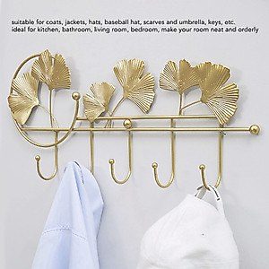 Coat Rack Wall Mount, Gold Ginkgo Leaf Shaped Coat Hanger Wall Hooks for Keys Hat Towel Purse Robes Jacket Clothes