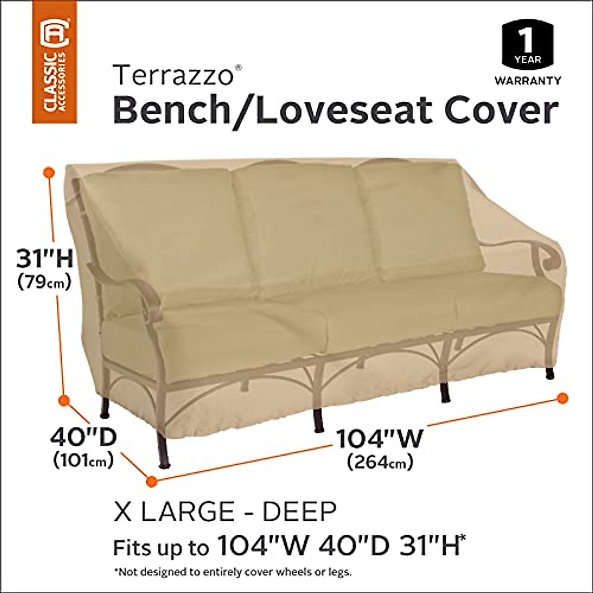 Classic Accessories Terrazzo Water-Resistant 104 Inch Deep Seated Patio Loveseat Cover