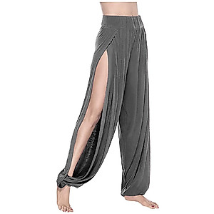 ARJOSA Women's Side Slit Harem Yoga Pants Split Wide Leg Lounge Beach Pants Pajama Bottoms (XX-Large, Ash Grey)