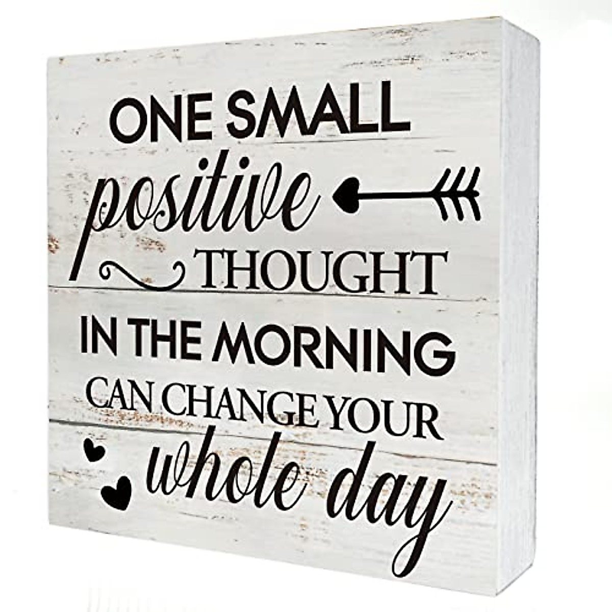 Inspirational Positive Thought Wooden Box Sign Desk Decor Rustic Motivational Wood Block Plaque Box Sign for Home Living Room Office Shelf Table Decoration (5 X 5 Inch)