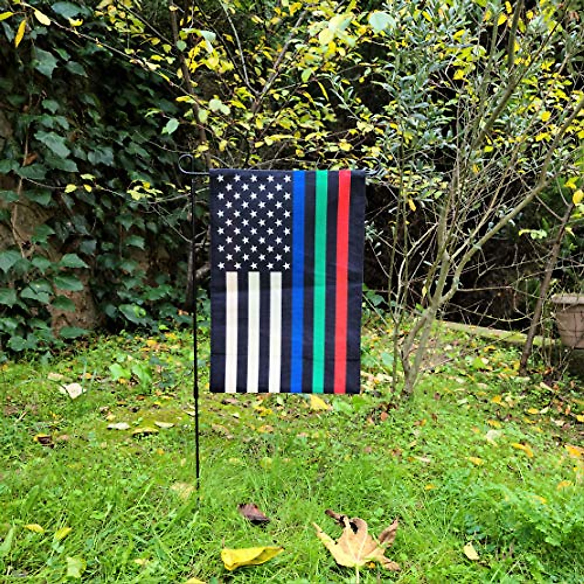 Mogarden Thin Blue Green Red Line Garden Flag, Double Sided 12.5 x 18 Inch, Support Police Military and Firefighters, Premium Burlap Small American First Responders USA Yard Flag