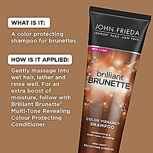 John Frieda Brilliant Brunette, Color Boosting Shampoo, Enhances and Protects Multi-Dimensional Tones, With Sweet Almond Oil to Rehydrate and Replenish Dry Hair, 8.45 Oz