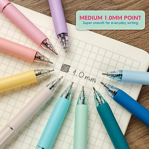 FLEXOFFICE Retractable Ballpoint Pens Black Ink 1.0mm, Bold Point with Super Soft Grip, Christmas Multicolor Pens Gifts - 10 Pack