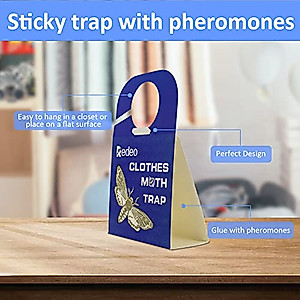 Redeo Clothes Moth Traps with Pheromones Non-Toxic and Odorless Sticky Glue Trap with Lure Clothing Moth Traps with Attractant for Closets and Carpet Indoor Moth Prevention, Safe for Kids and Pets (6)