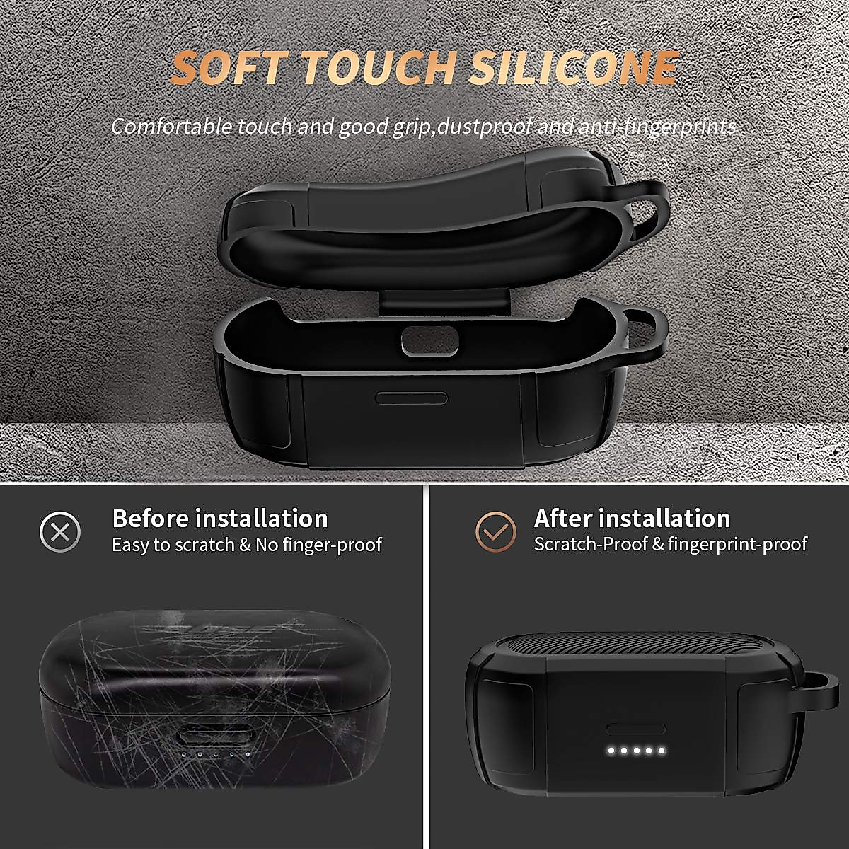 WQNIDE Case for Bose QuietComfort Earbuds, Soft and Flexible Silicone Scratch/Shock Resistant Cover for True Wireless Bluetooth Earphones with Carabiner (Black)