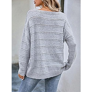 Milumia Women's Off The Shoulder Sweater Long Sleeve Oversized Knit Boat Neck Jumper Tops A Light Grey Medium