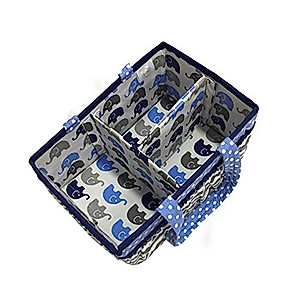 Bacati Elephants Nursery Fabric Storage Caddy with Handles, Blue/Navy/Grey