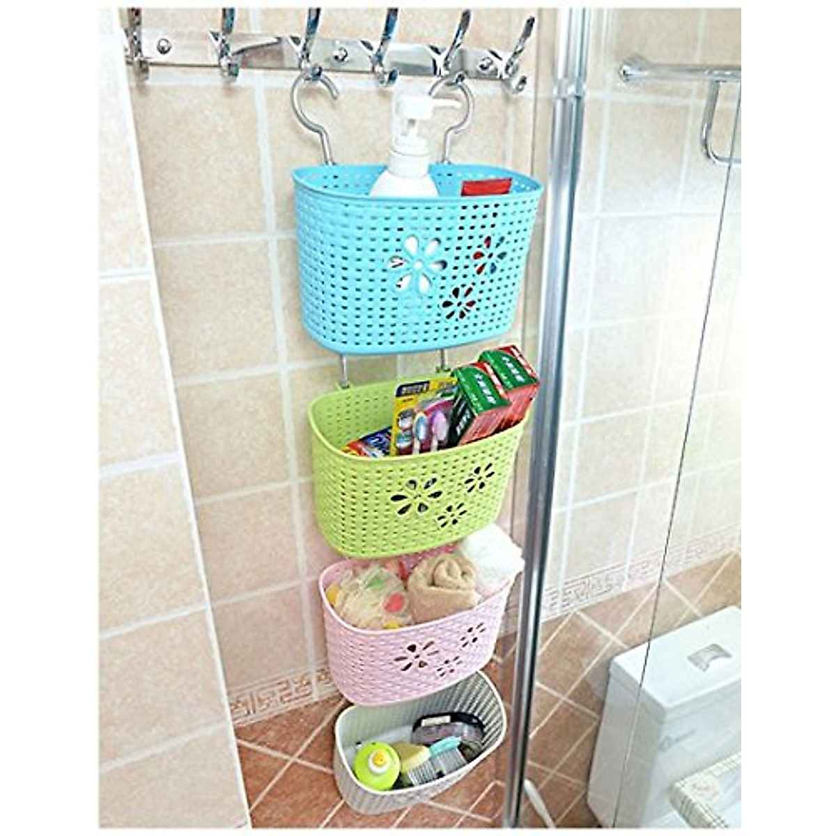 LAAT1pcs Storage Basket Plastic Hanging Shower Basket with Hook for Bathroom Shampoo Kitchen Shampoo Cosmetics Food Vegetable Hanging Organizer Holder
