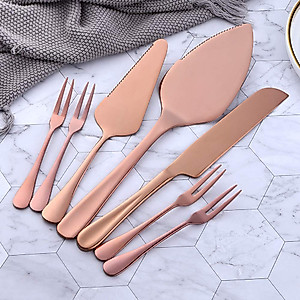 Cake Server Set,Rose Gold 18/8 （304）Stainless Steel Cake Shovel,Cake Knife&Dessert Fork/Cake Cutting Sets for Wedding,Anniversary,Party Supplies by BUY THINGS!