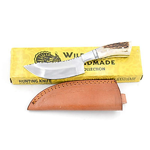 Wild Turkey Handmade Wood Handle Full Tang Fixed Blade Hunting Knife With Genuine Leather Sheath
