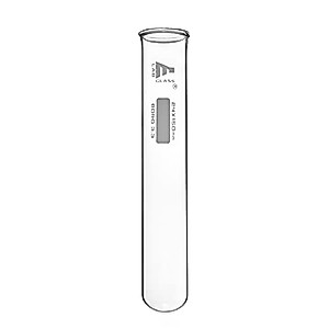 24PK Test Tubes, 50ml - White Printed Specifications - Borosilicate 3.3 Glass - 1.2mm Thick Walls, Beaded Rim - Superior Heat & Chemical Durability - 5.9" Tall, 1" Diameter - Eisco Labs
