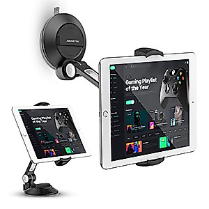 AboveTEK iPad Suction Mount, Phone Tablet Stand Holder with Suction Cup Fits 4"-11" Tablet/Phone/iPad Mini/iPad Air, Sticky iPad Mount on Window Bathroom Mirror, for Car Truck Windshield Boat (Black)
