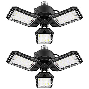 Aoretic LED Garage Lights Bulb 2 Pack -80W, 8000LM 6500K Led Shop Light with 3 Deformable Panels, Basement Barn Light Garage Ceiling Lights, E26/E27 for Garage, Warehouse, Shop, Basement
