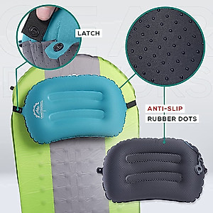 Gear Doctors Ultralight 17oz Apollo-Air Sleeping pad + Teal Anti Slip Camping Pillow Duo, 5.2 R-Value 4 Season Air Mattress with Ergonomic Ultralight Pillow The Size of A Soda Can