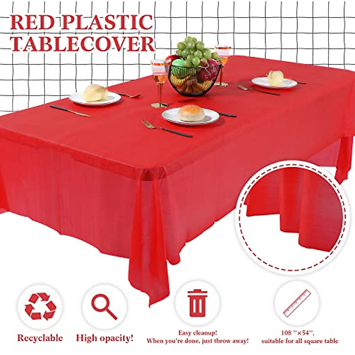 24 Pcs Red Disposable Plastic Tablecloth 54 x 108 Inch Christmas Party Supplies Rectangle Waterproof Table Covers for Indoor Outdoor Events Weddings Birthday Parties
