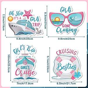 JAPBOR Cruise Door Decorations Magnetic - 4PCS Oh Ship It’s A Girls Trip Magnets, Girl Cruise Ship Car Cabin Refrigerator Magnet Decal, Cruising Magnetic Fridge Stickers for Home Kitchen Decor