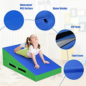 Giantex Gymnastics Wedge Mat, w/Carrying Handles, 37.5'' X 23'' X 14'' Non-Folding Incline Gymnastics Cheese Mat for Kids Play, Home Exercise, Aerobics (Blue)