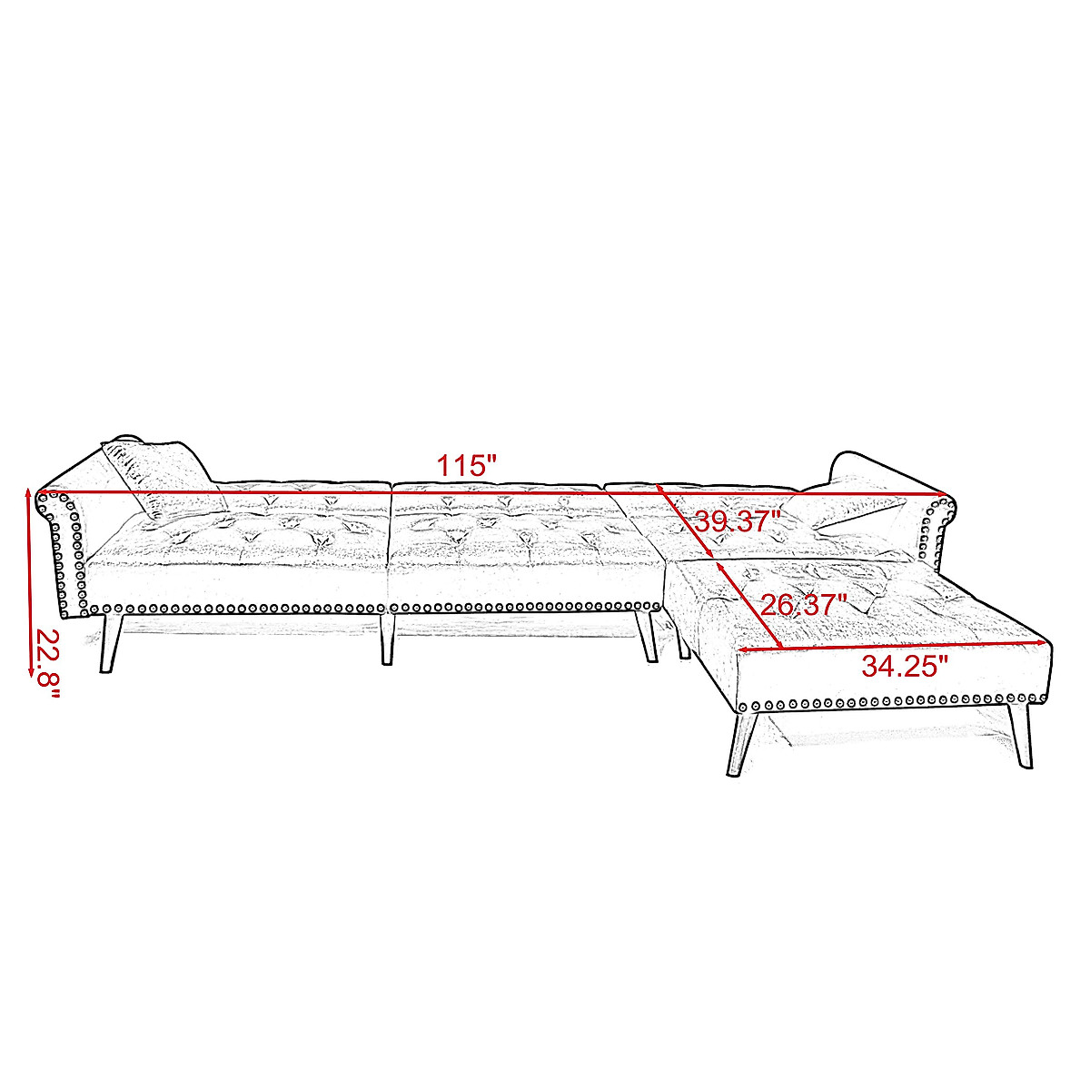 EMKK Convertible Sectional Adjustable Backrest,Upholstered Couch with Chaise Longue 2 Pillows Modern Velvet Fabric for Living Room Office Apartment, Gray L Shape Sofa